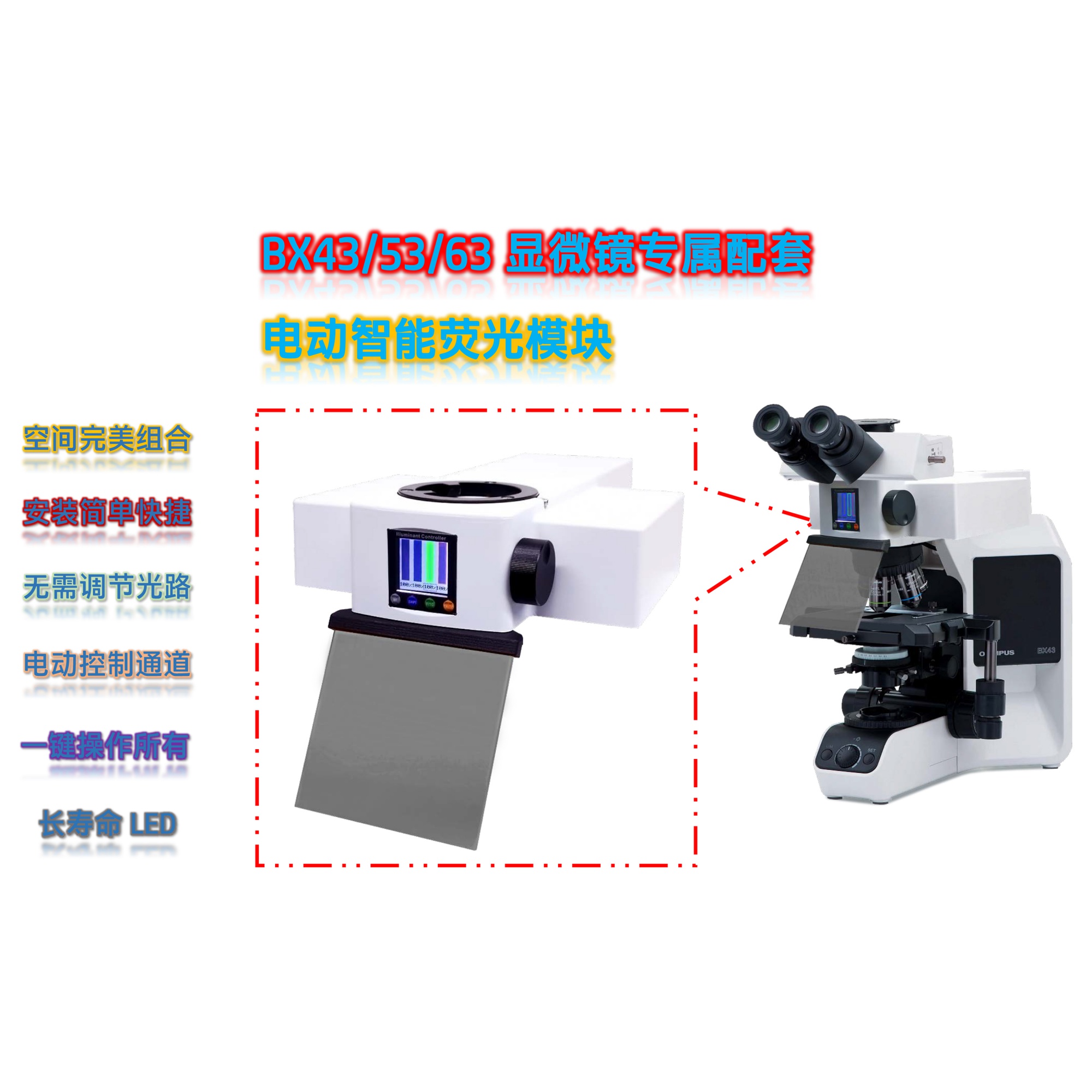 奥林巴斯BX53显微镜LED荧光光源附件-四色电动荧光模块BX-UVBGY-E