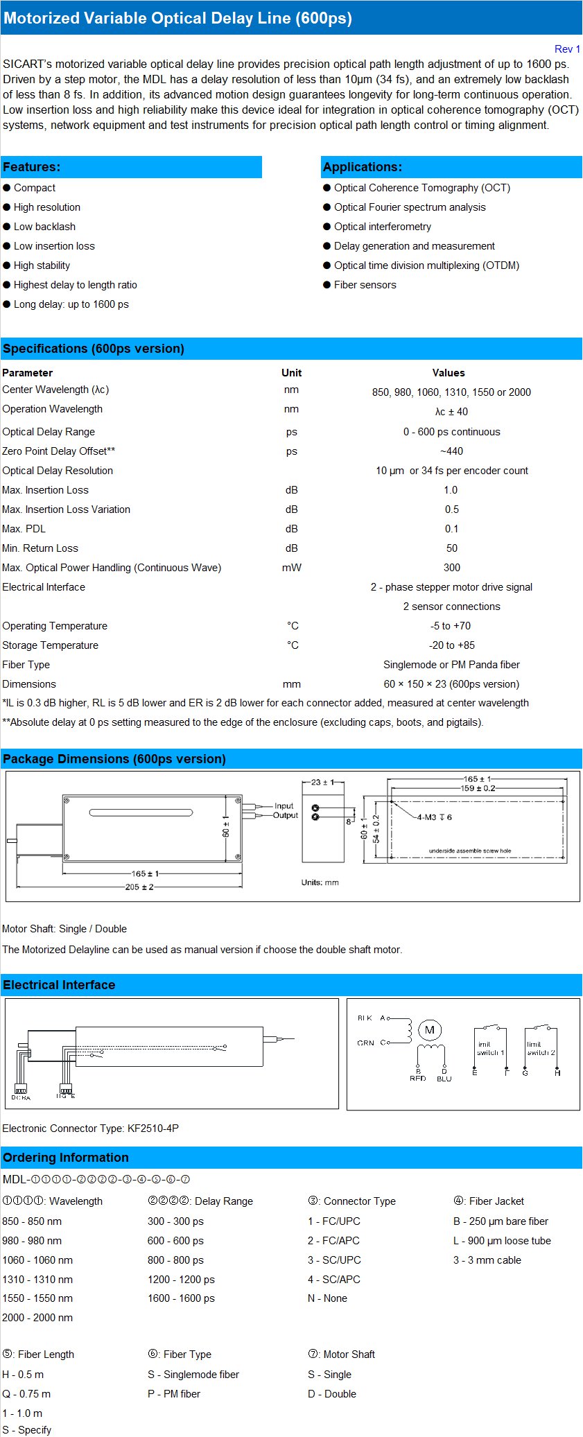 Motorized Variable Optical Delay Line-SICART (Zhuhai) Technology Co.,Ltd