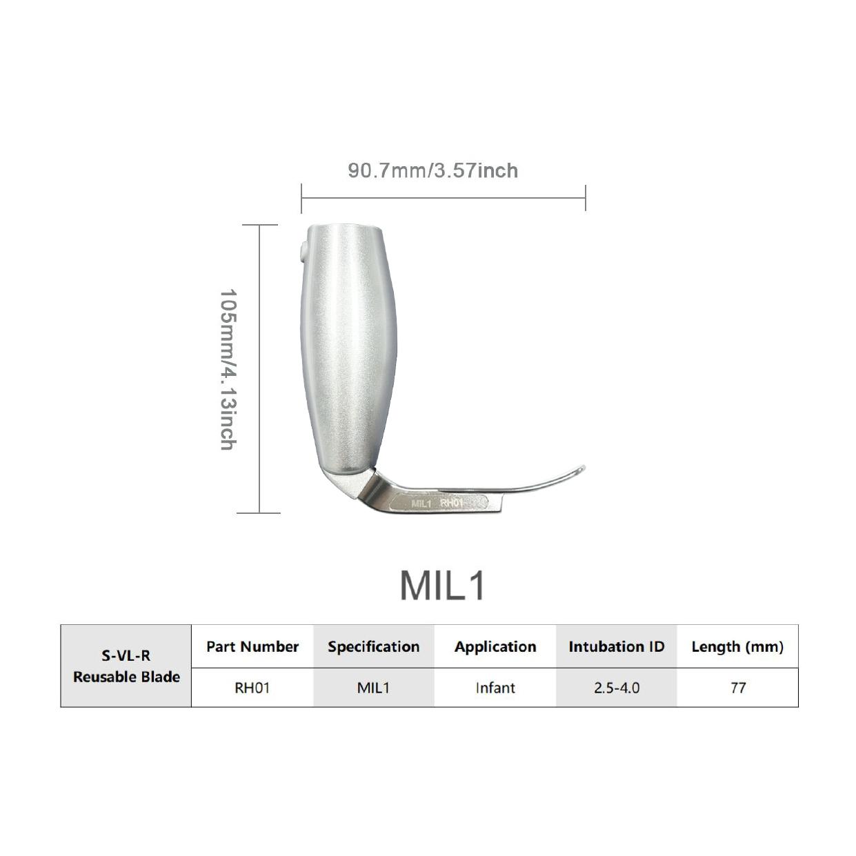 MIL 1 Reusable Blade for Video Laryngoscope – Infant Intubation ...