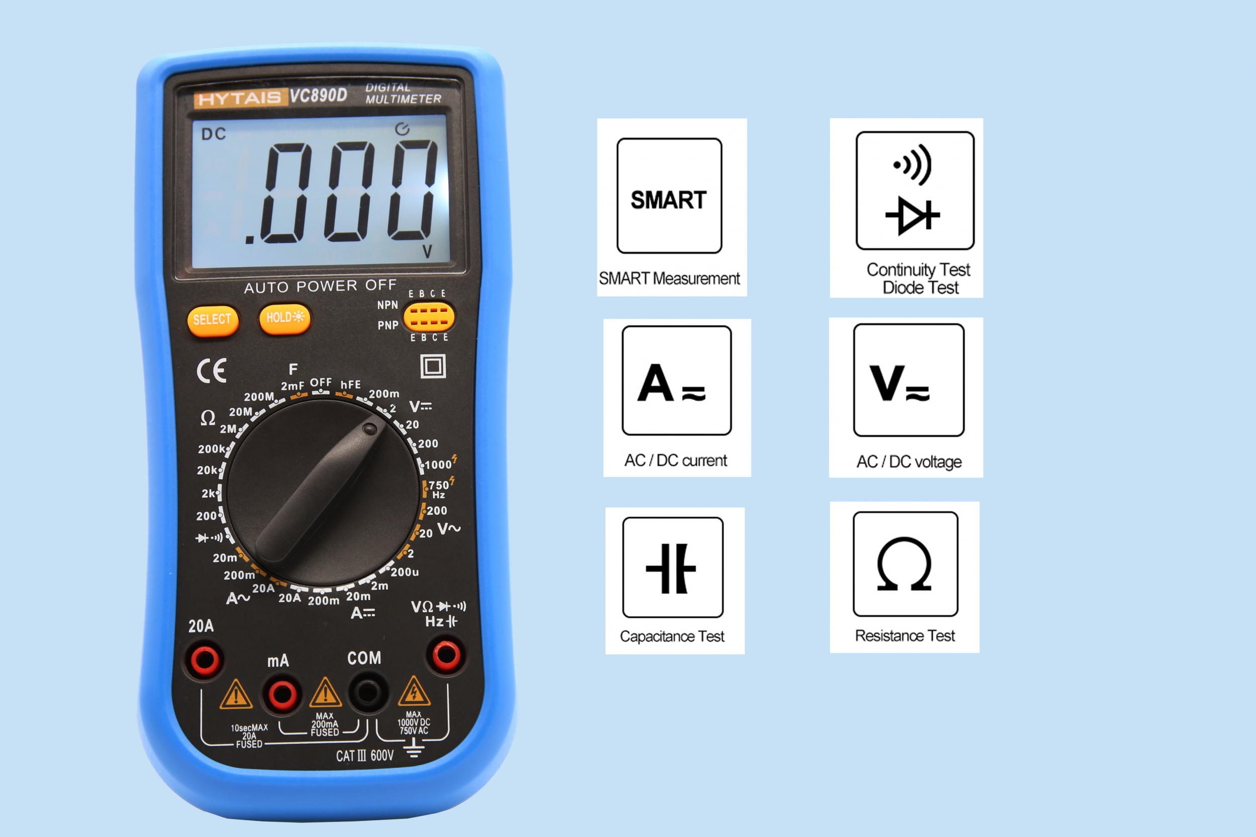 HYTAIS泰圣TS890D数字高精度电工***表智能防烧便捷多功能万用表,深圳泓源泰圣电子科技有限公司