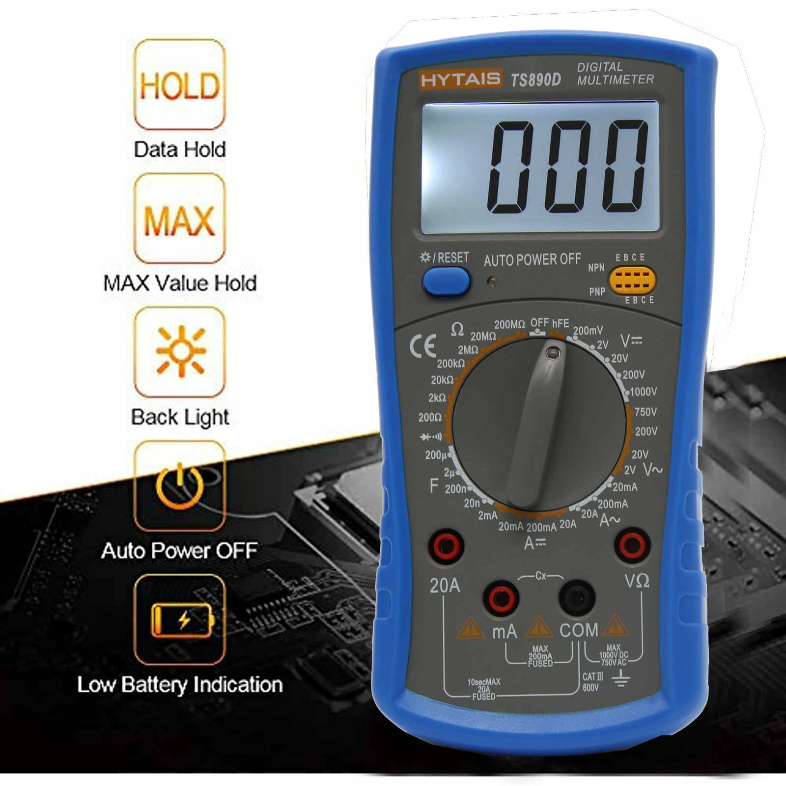 HYTAIS泰圣TS890D数字高精度电工***表智能防烧便捷多功能万用表,深圳泓源泰圣电子科技有限公司